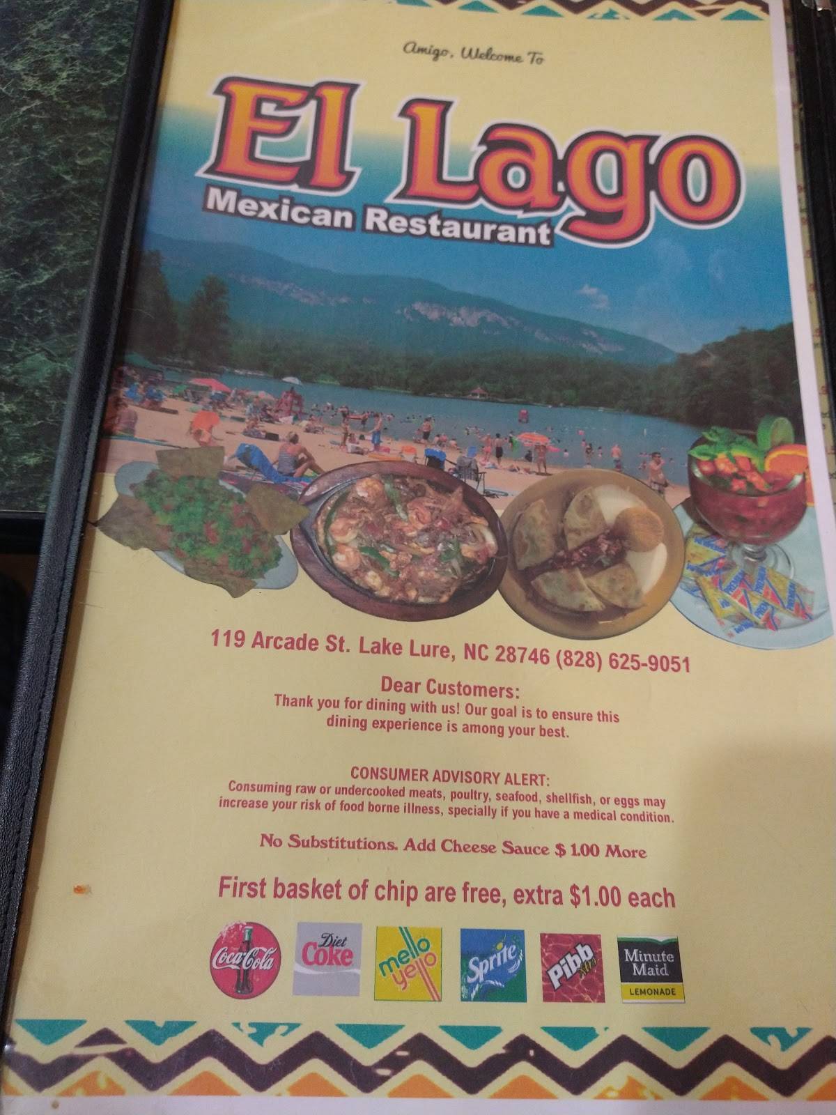 Menu at El Lago Mexican Restaurant, Lake Lure, 119 Arcade St
