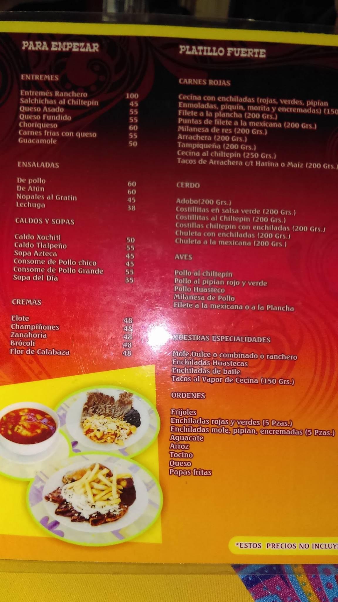 Carta del restaurante El Mesón Huasteco, Poza Rica
