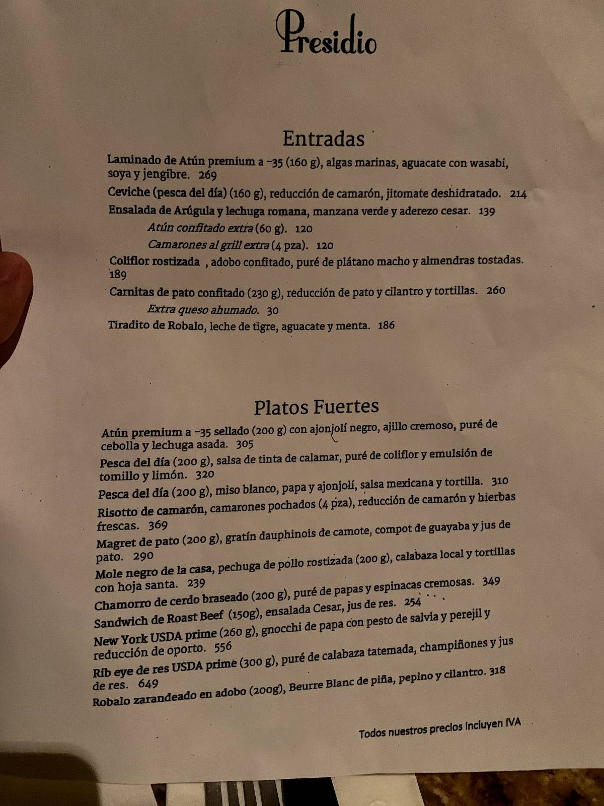 Menu at El Presidio Cocina de México restaurant, Mazatlán, Blvd. Niños ...