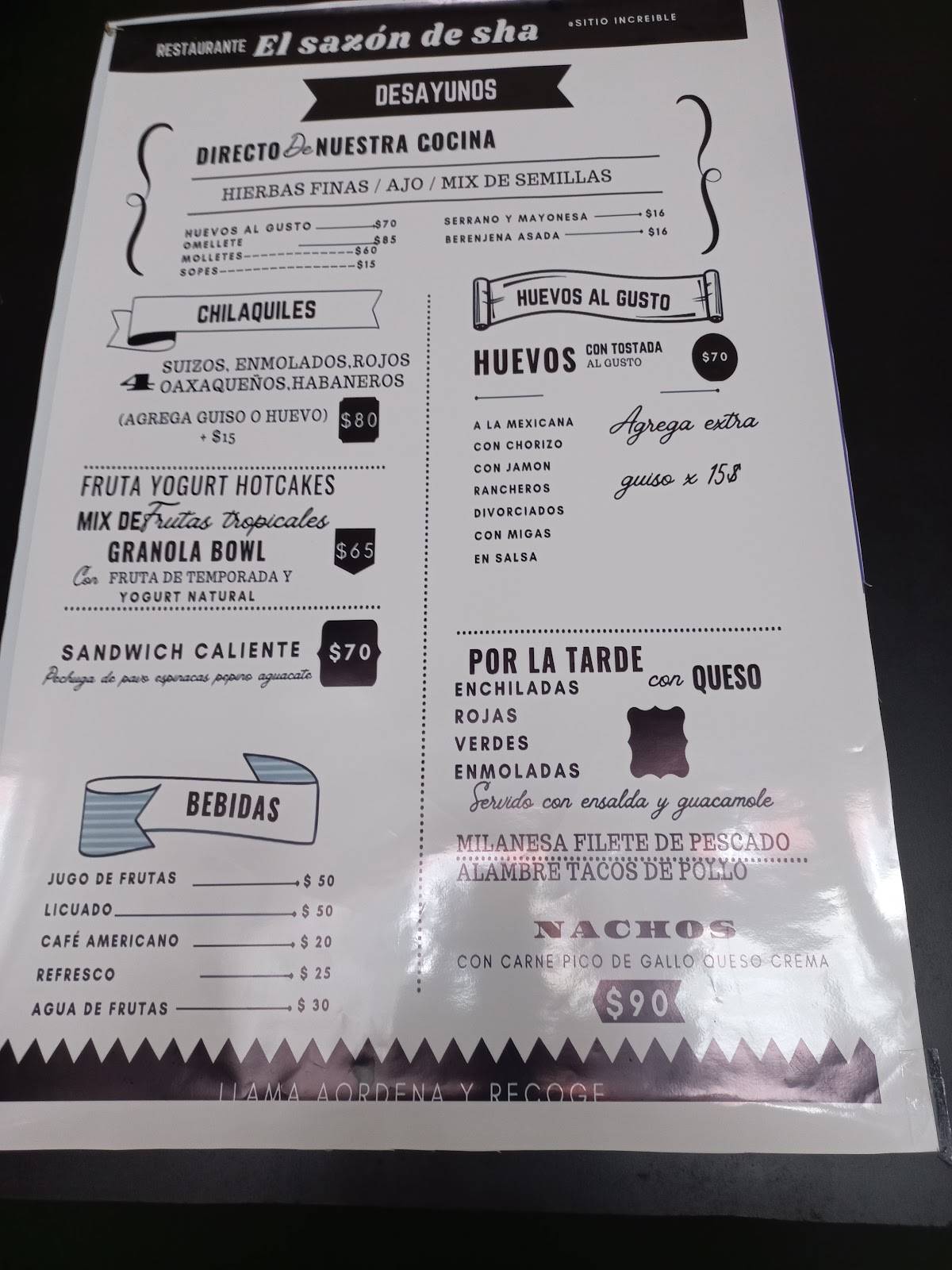 Carta del restaurante Sha’s Cuisine, Torreón