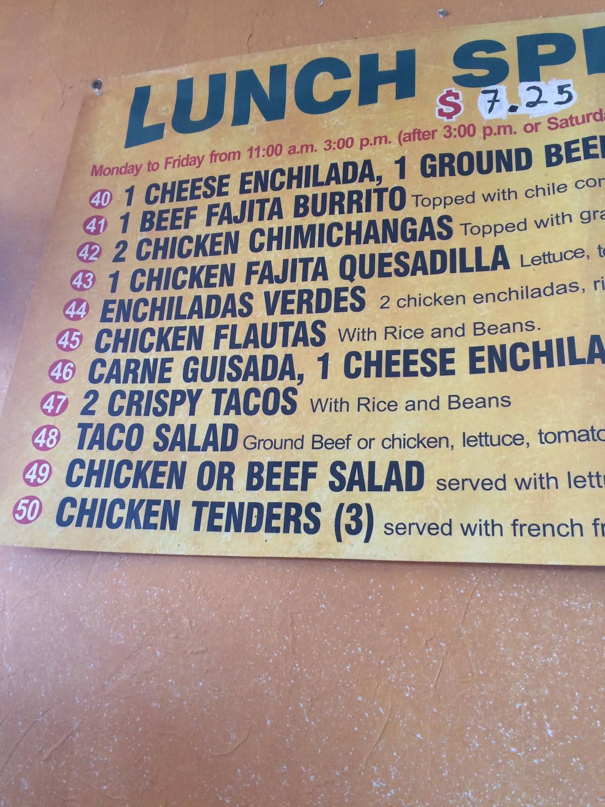 Menu at El Taco Jalisco Mexican Restaurant, Killeen