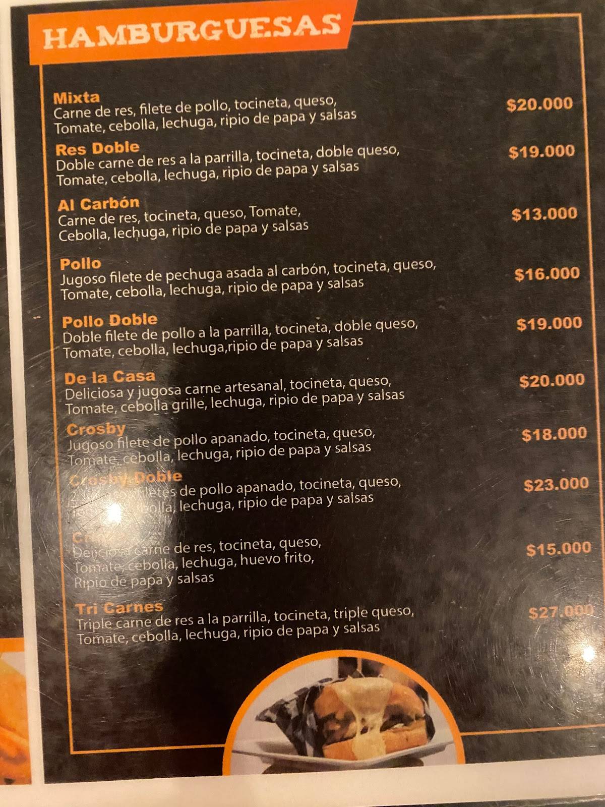 Carta del restaurante El punto del sabor, Borrero Ayerbe