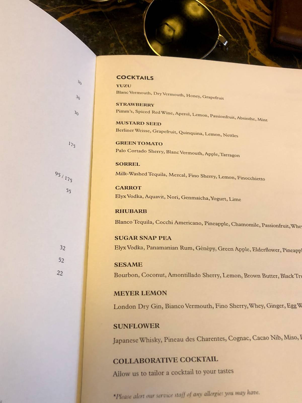 Menu at Eleven Madison Park pub & bar, New York City, 11 Madison Ave