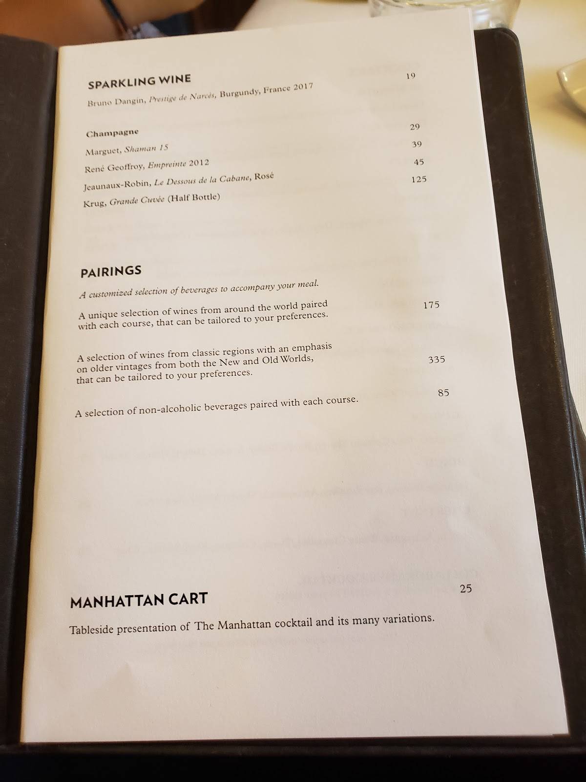 Menu at Eleven Madison Park pub & bar, New York City, 11 Madison Ave