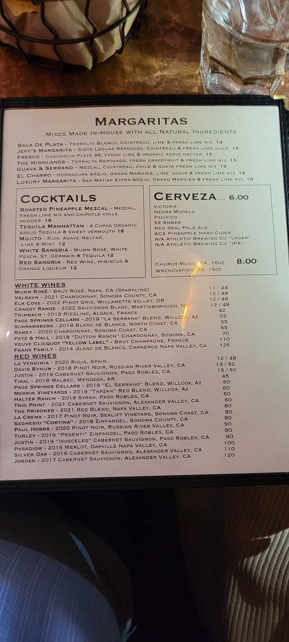 Menu at Elote Cafe, Sedona