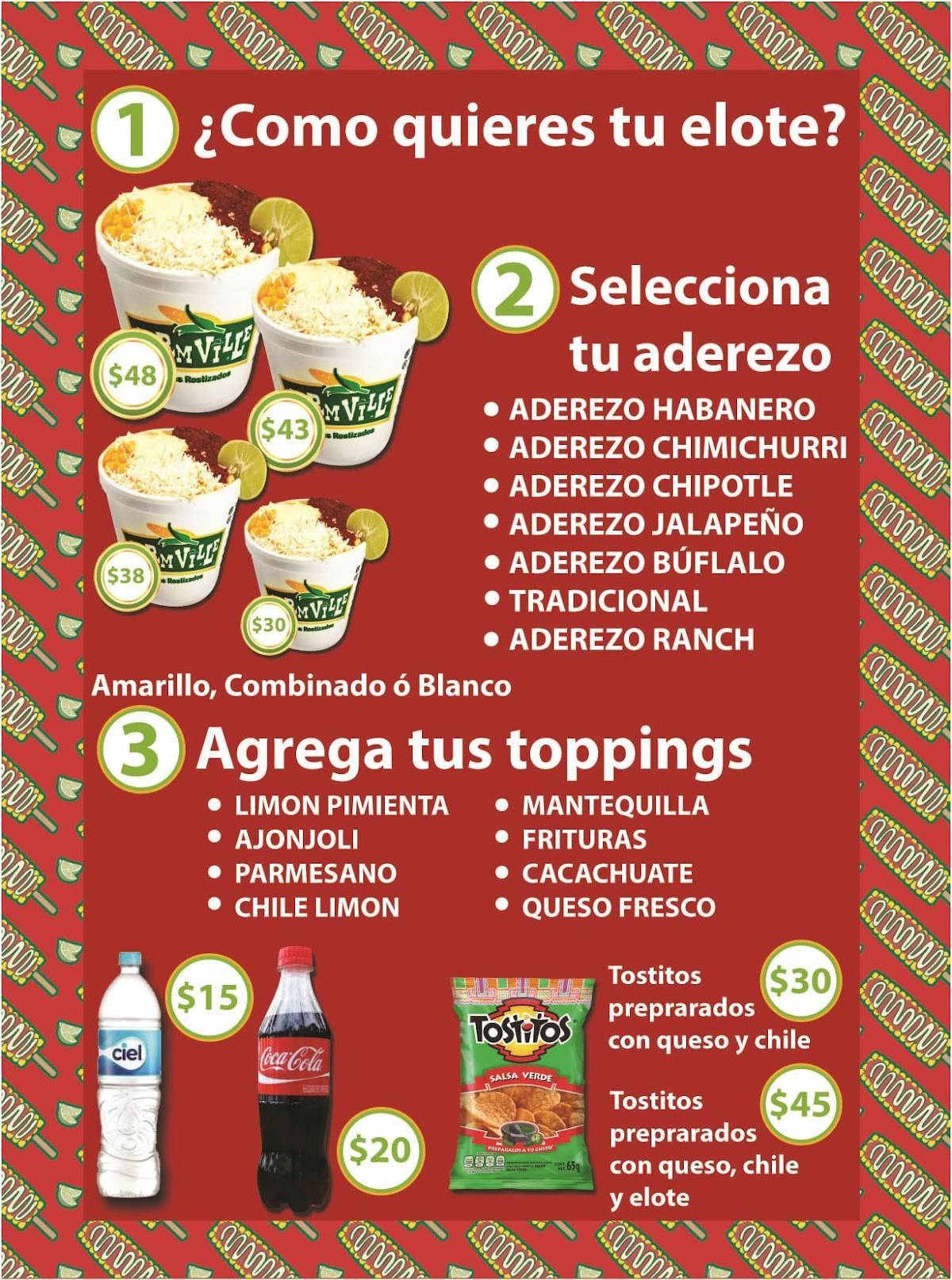 Menu at Elotes Maizville Monterrey restaurant, Monterrey