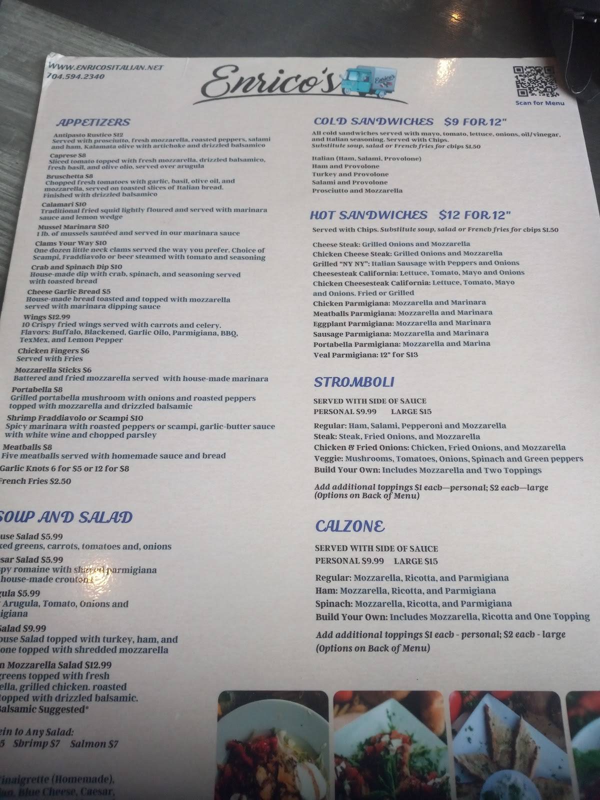 Menu at Enrico's Ristorante Pizzeria and Bar, Charlotte