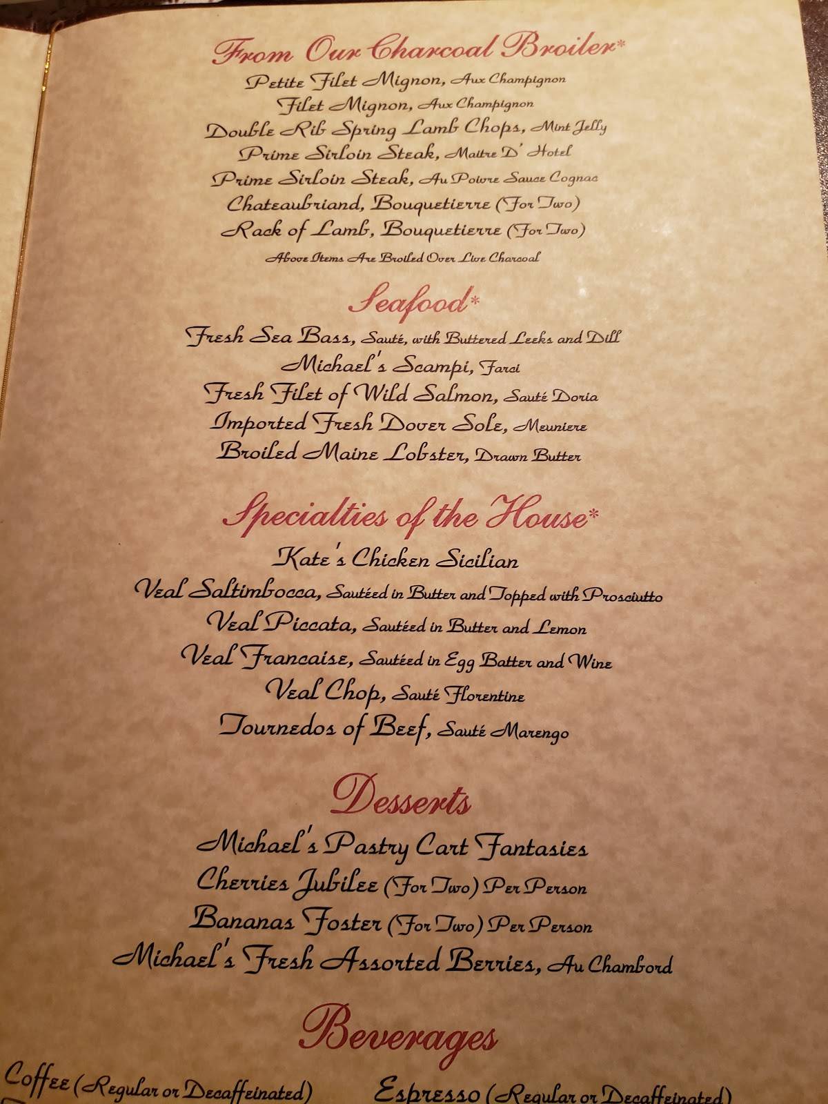 Menu at Michael’s Gourmet Room steakhouse, Las Vegas, Las Vegas Blvd S