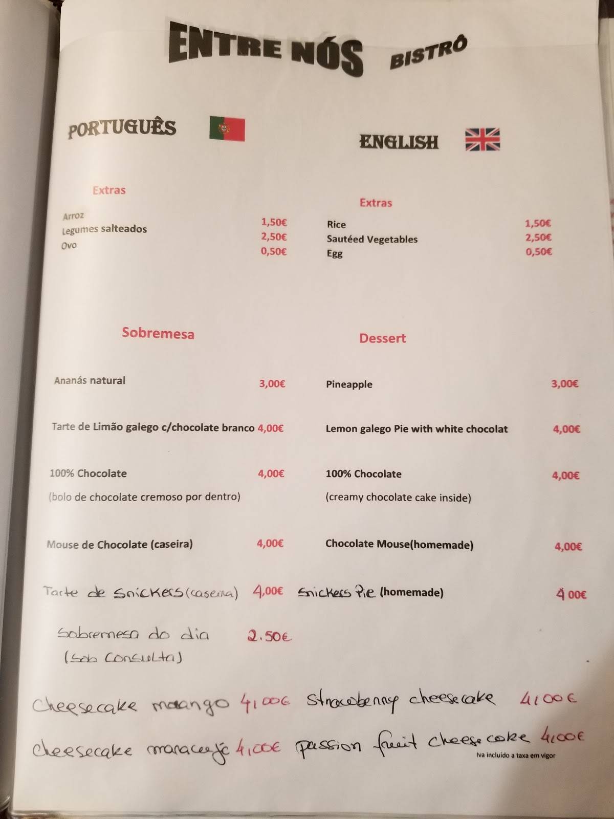 Menu em Entre nos restaurante, Ponta Delgada