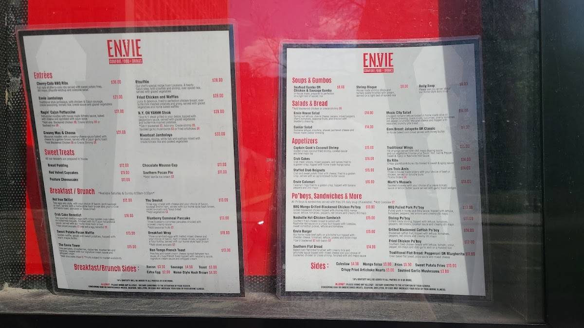 Menu at Envie Restaurant, Edmonton