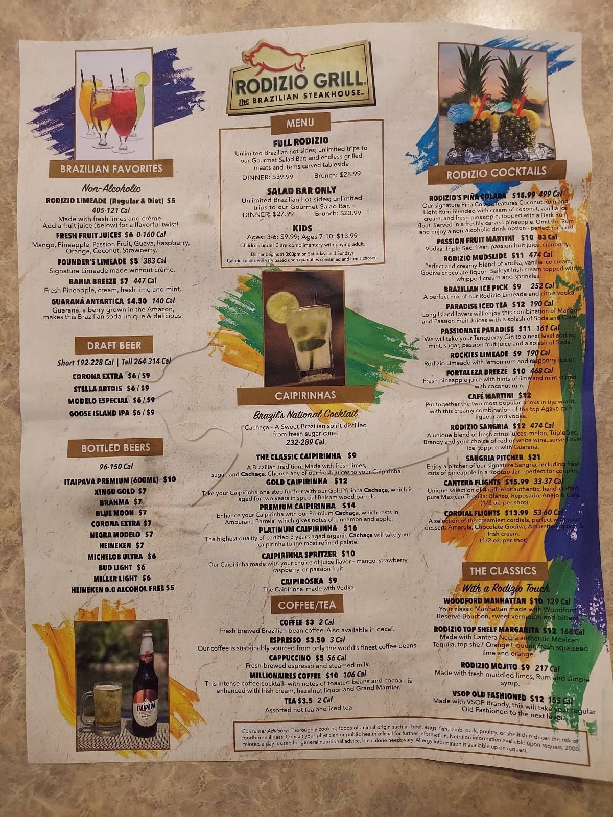 Menu at Rodizio Grill Brazilian Steakhouse Estero, Estero