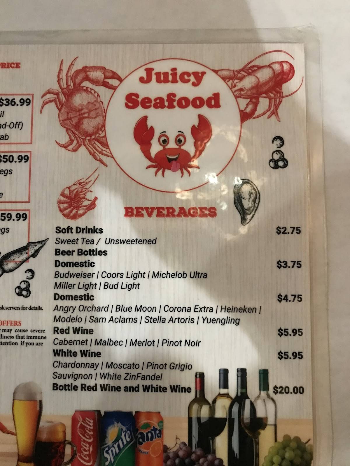 Menu at Juicy Seafood restaurant, Evansville