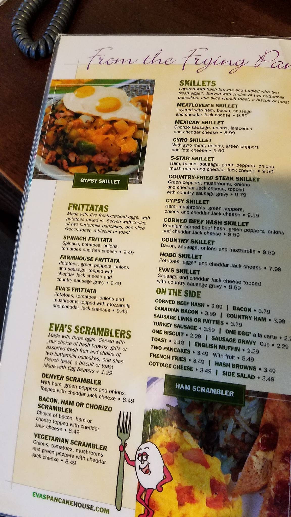 Menu at Eva's Pancake House restaurant, Anderson