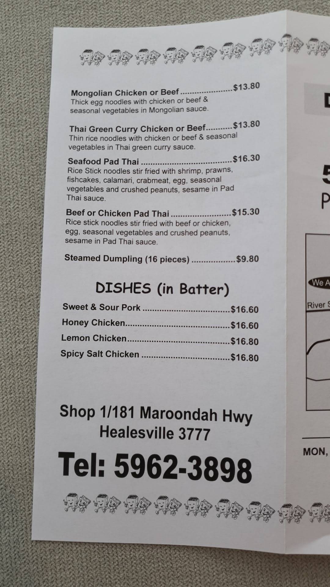 Menu at Express Noodles restaurant, Healesville