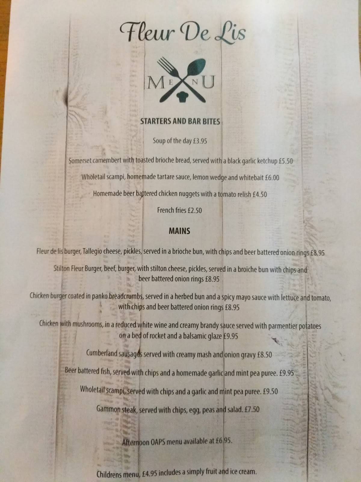 Menu at FLEUR De Lis pub & bar, Stokenchurch