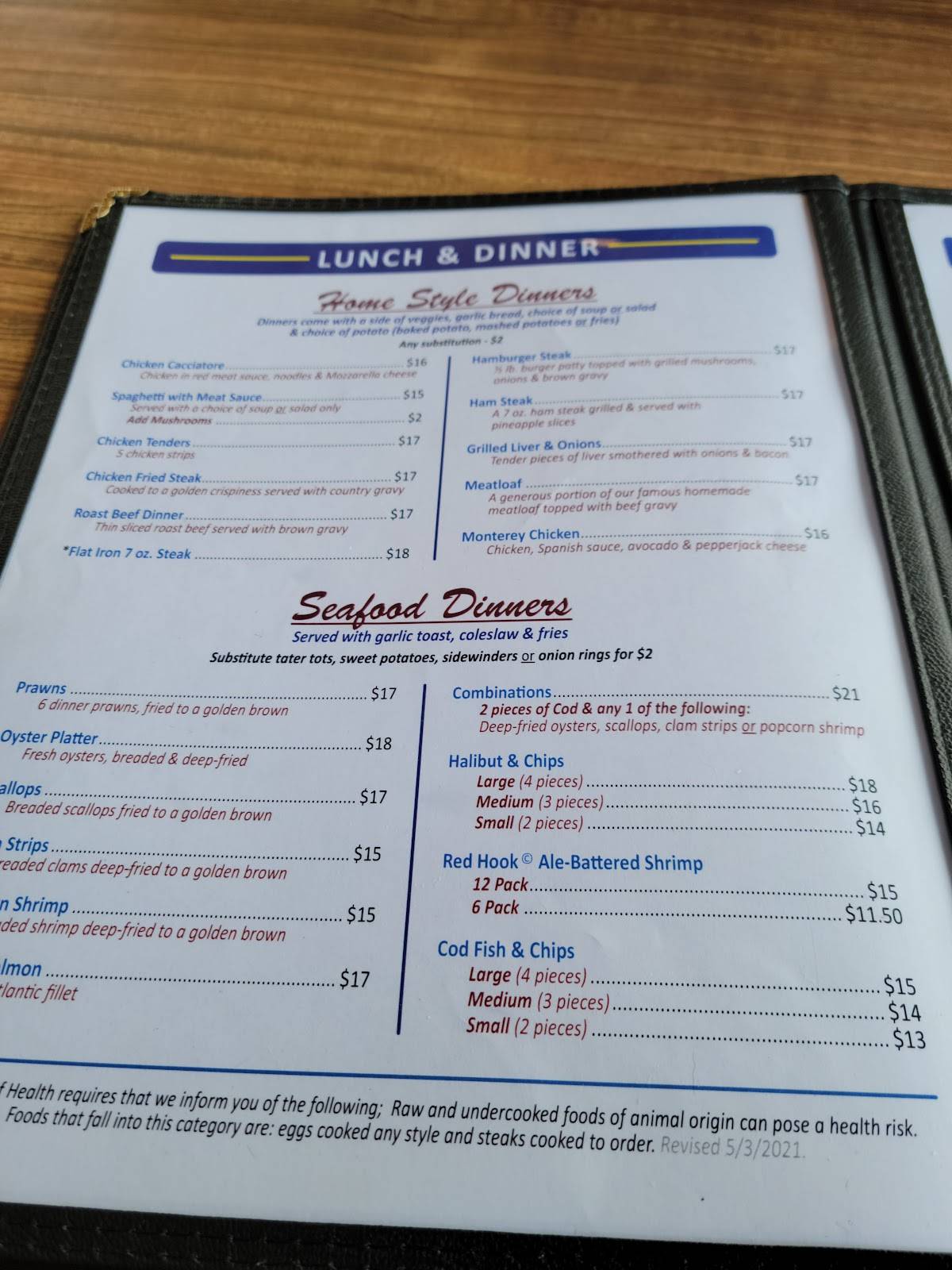 Menu at Fairmount Diner restaurant, Port Angeles