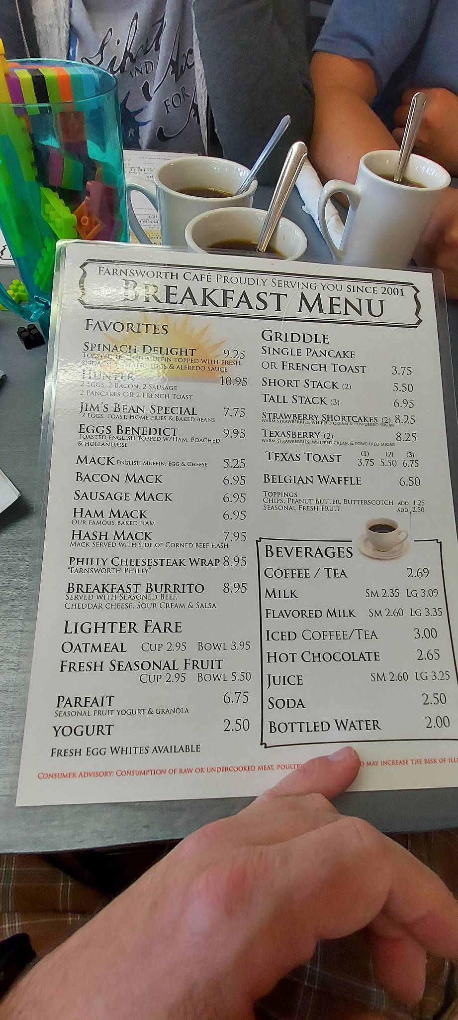 Menu at Farnsworth Cafe, East Providence