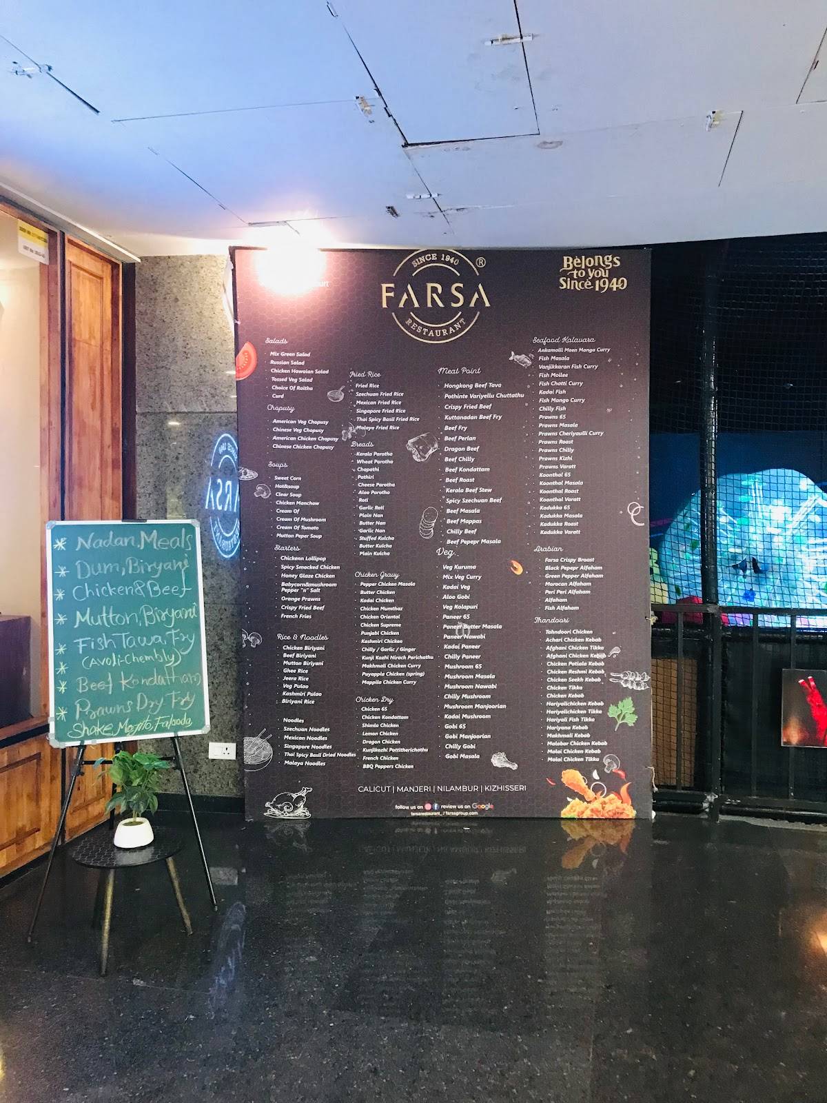 Menu at Farsa Restaurant, Kozhikode