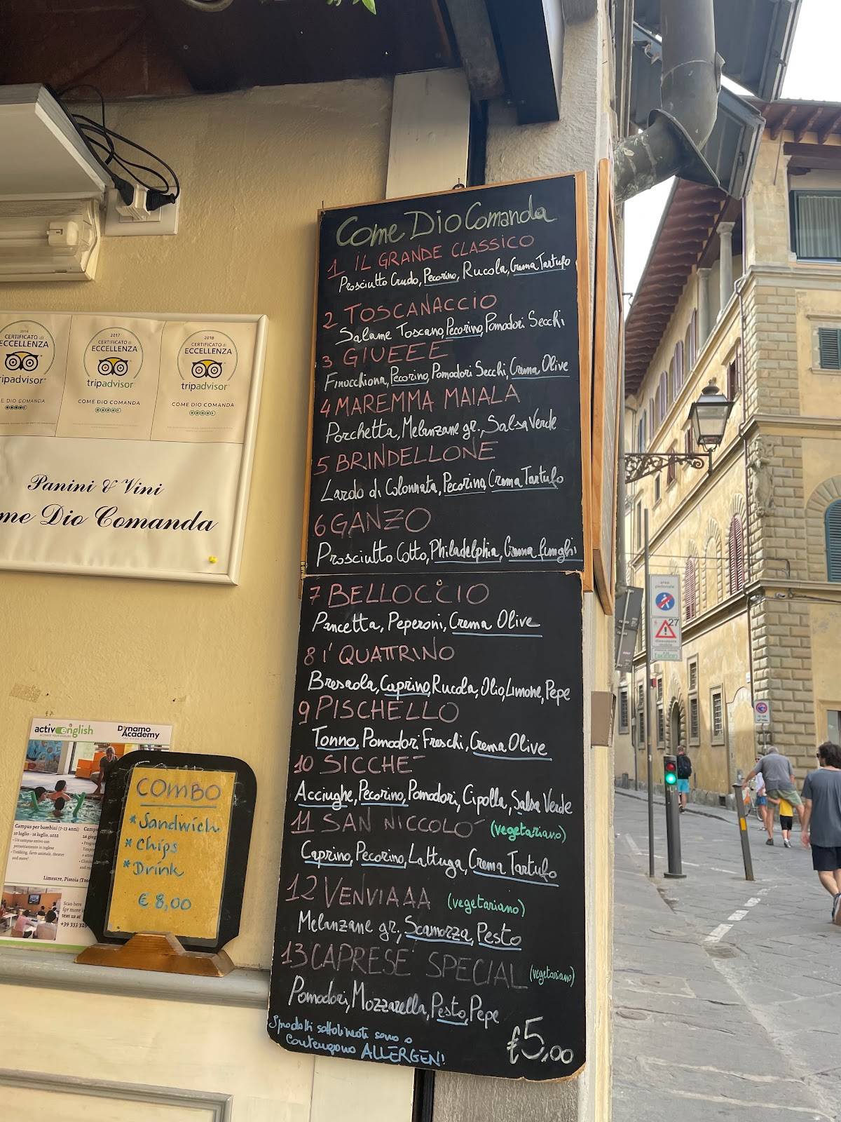 Menu da Come Dio Comanda fast food, Firenze