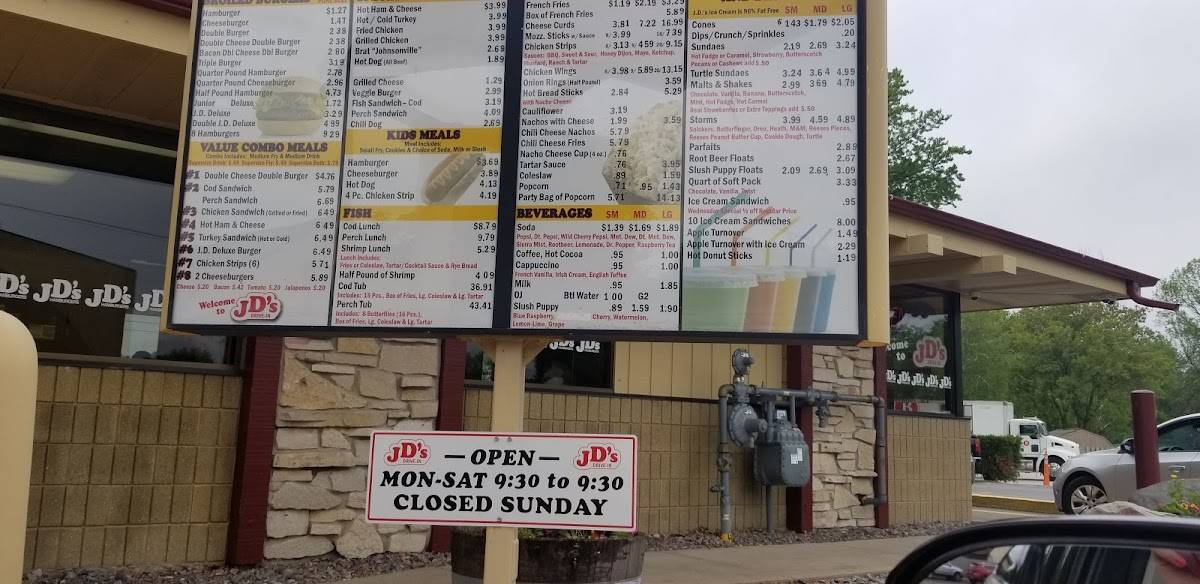 Menu at JD's Drive-In fast food, Appleton