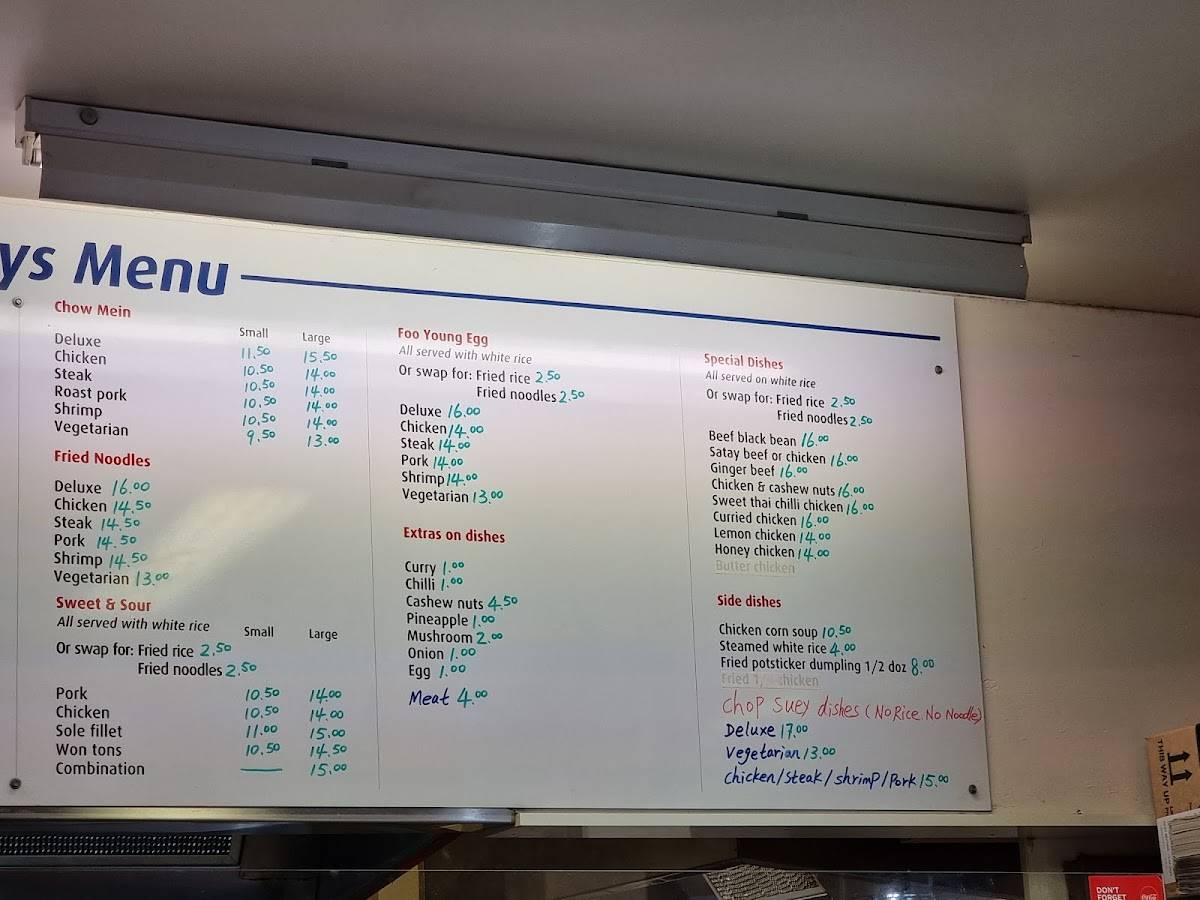 Menu at Maori Hill Takeaways fast food, Dunedin