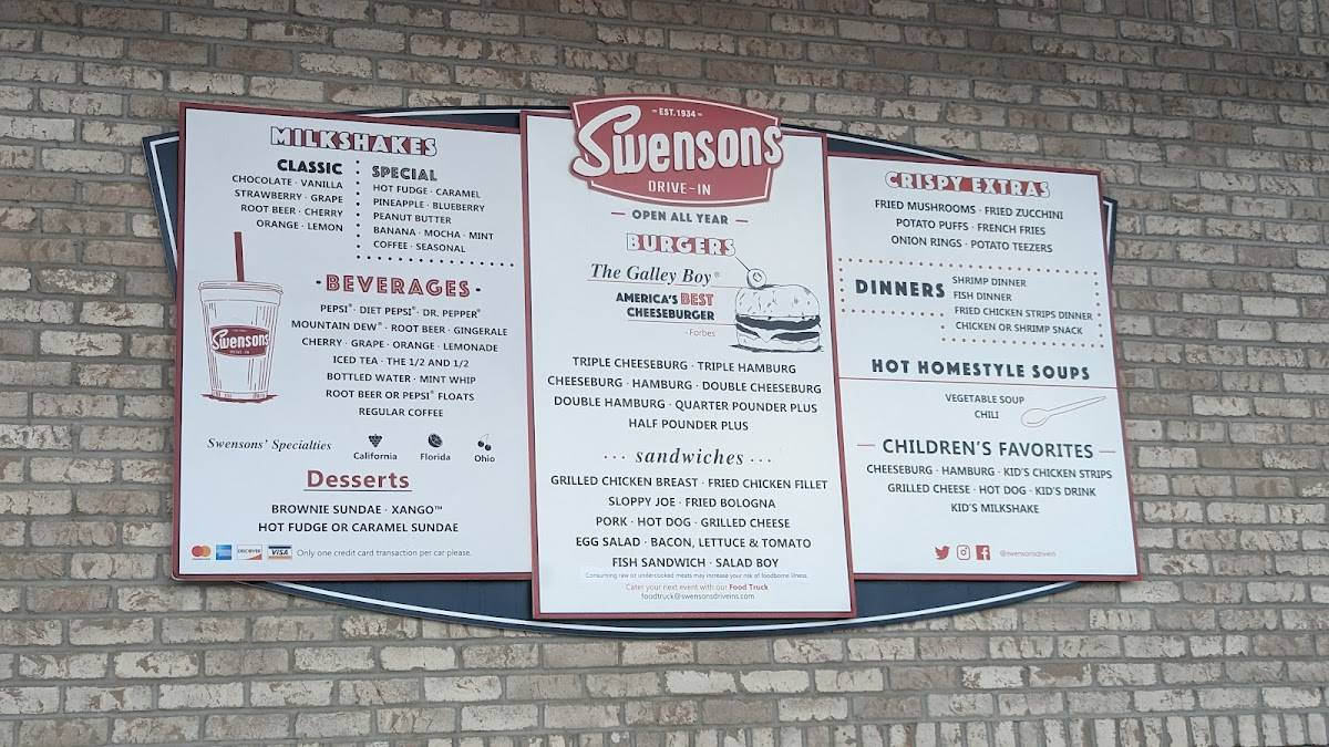 Menu at Swensons Drive-In fast food, North Olmsted