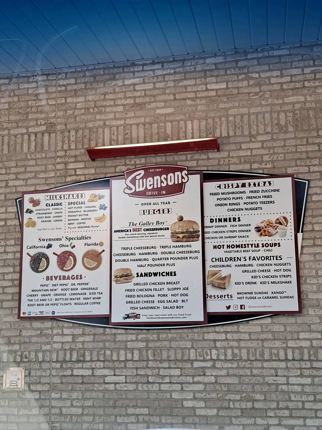 Menu at Swensons Drive-In fast food, North Olmsted