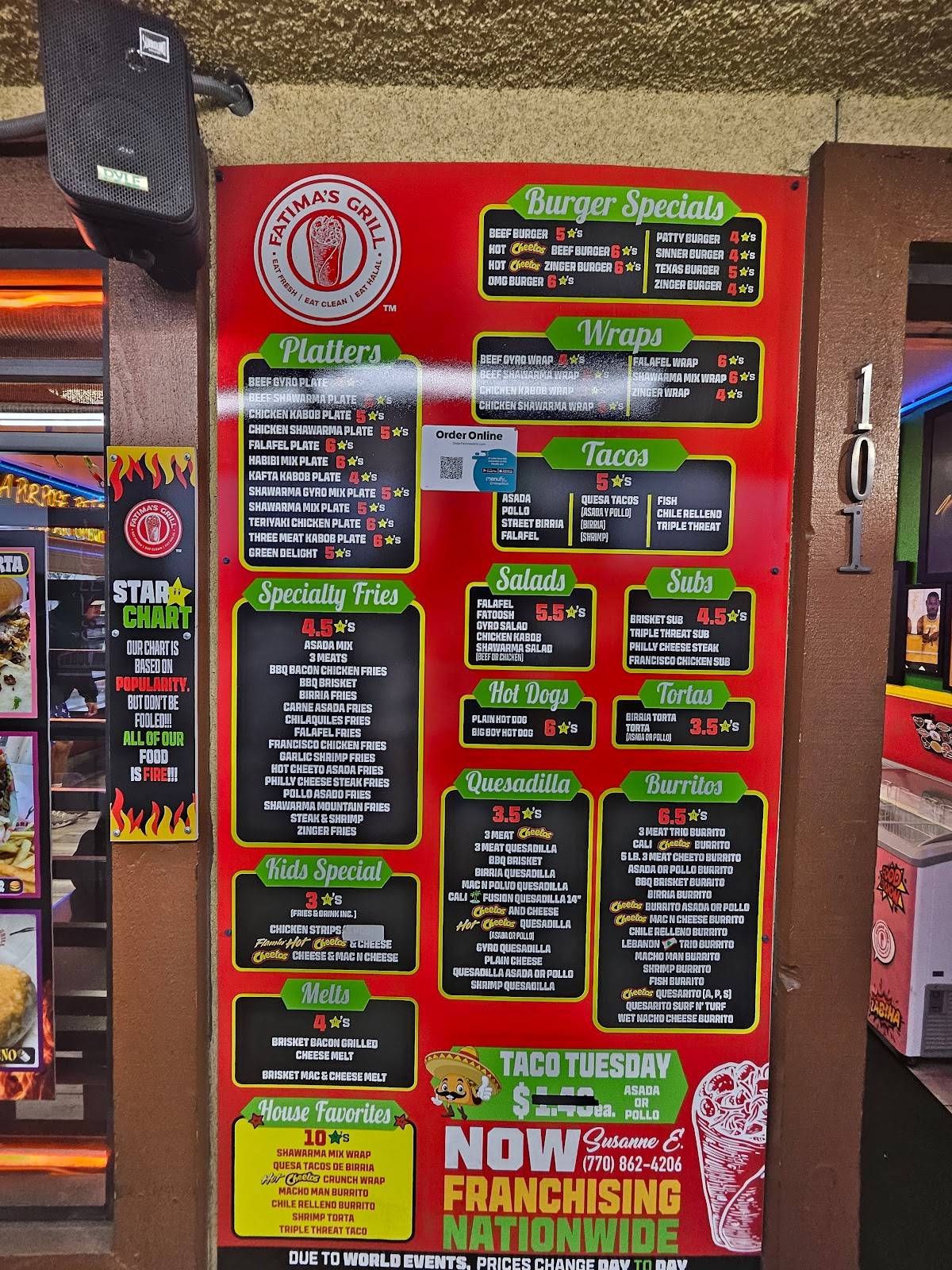 Menu at Fatima's Grill restaurant, Downey, Firestone Blvd