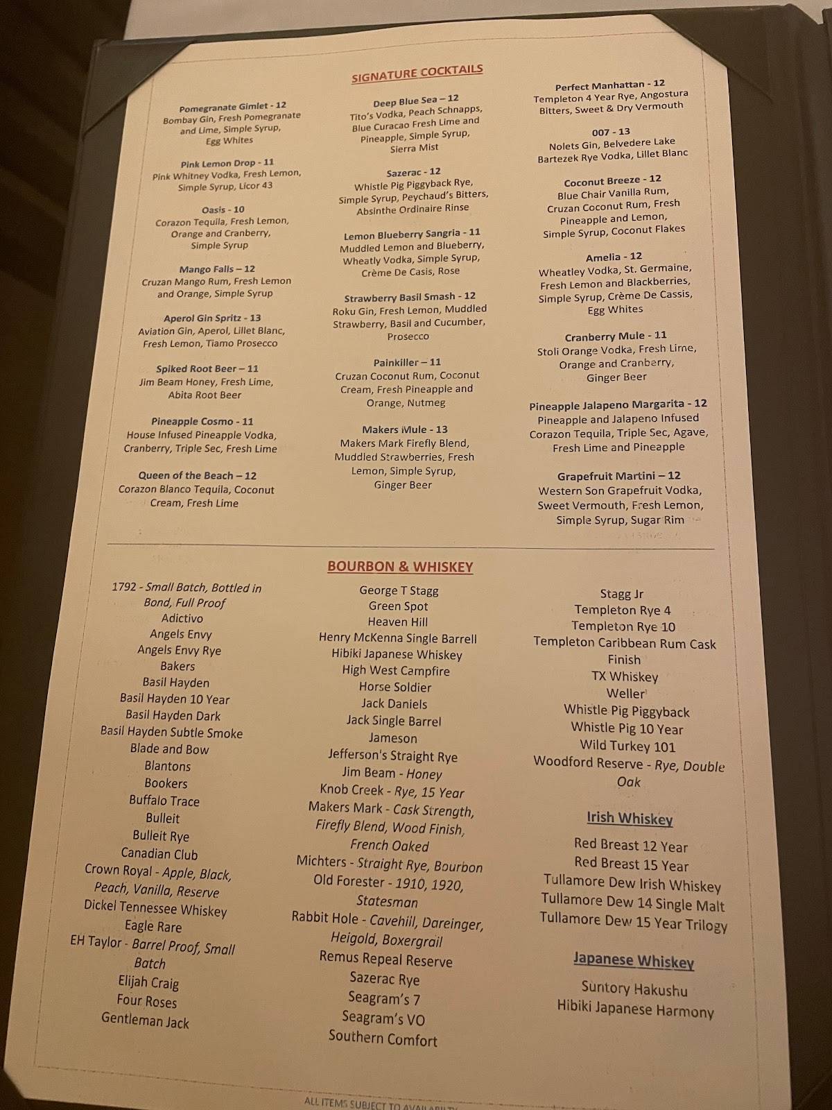 Menu at Firefly restaurant, Panama City Beach