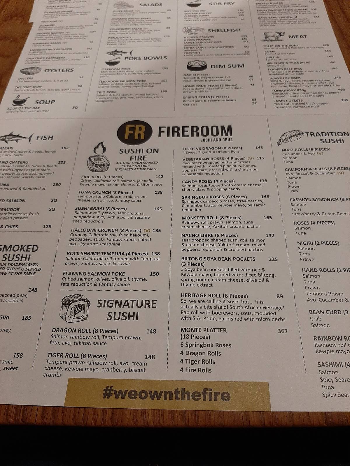 Menu at Fireroom Montecasino restaurant, Randburg, no. 64 Montecasino ...
