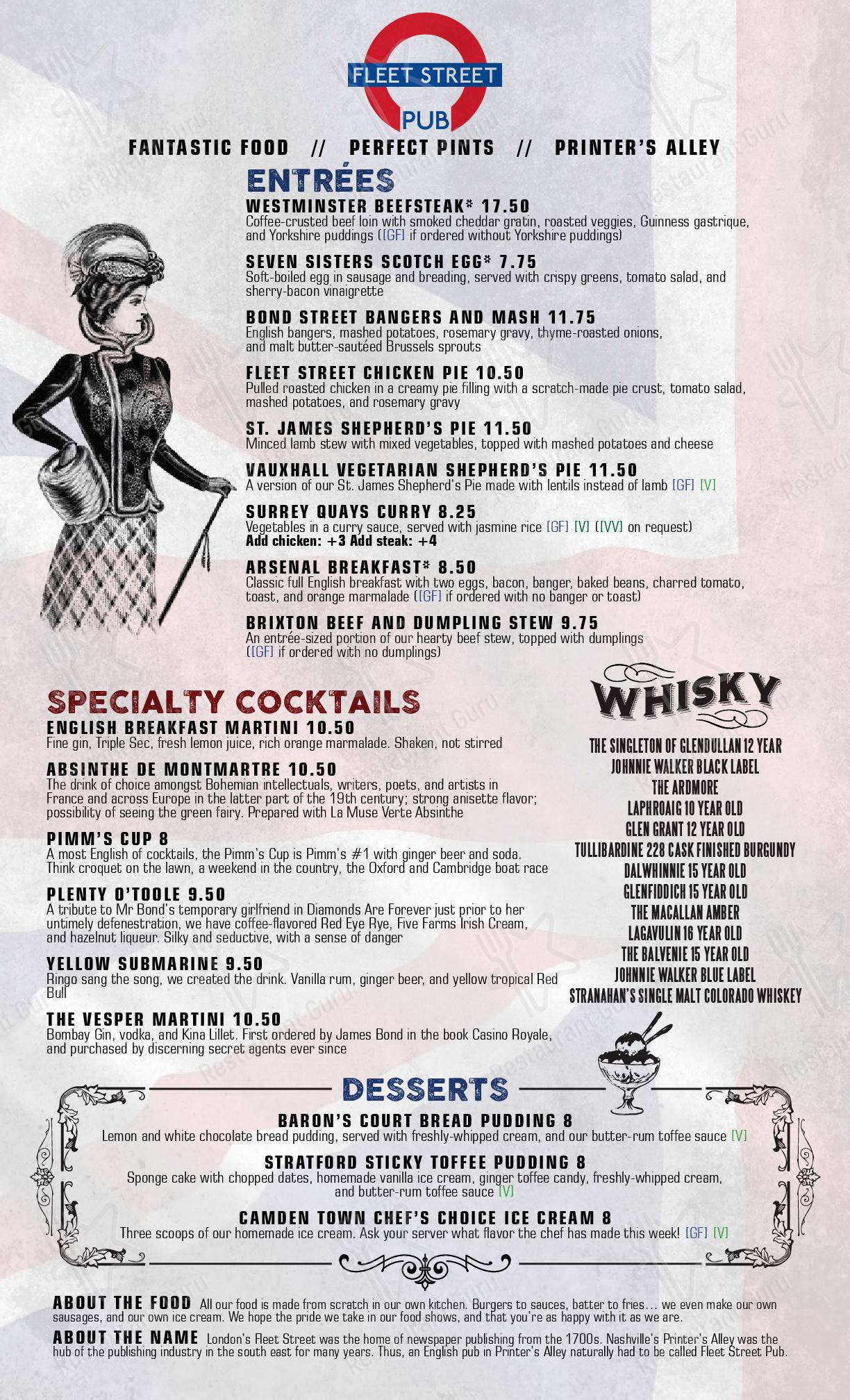 Menu at Fleet Street Pub, Nashville