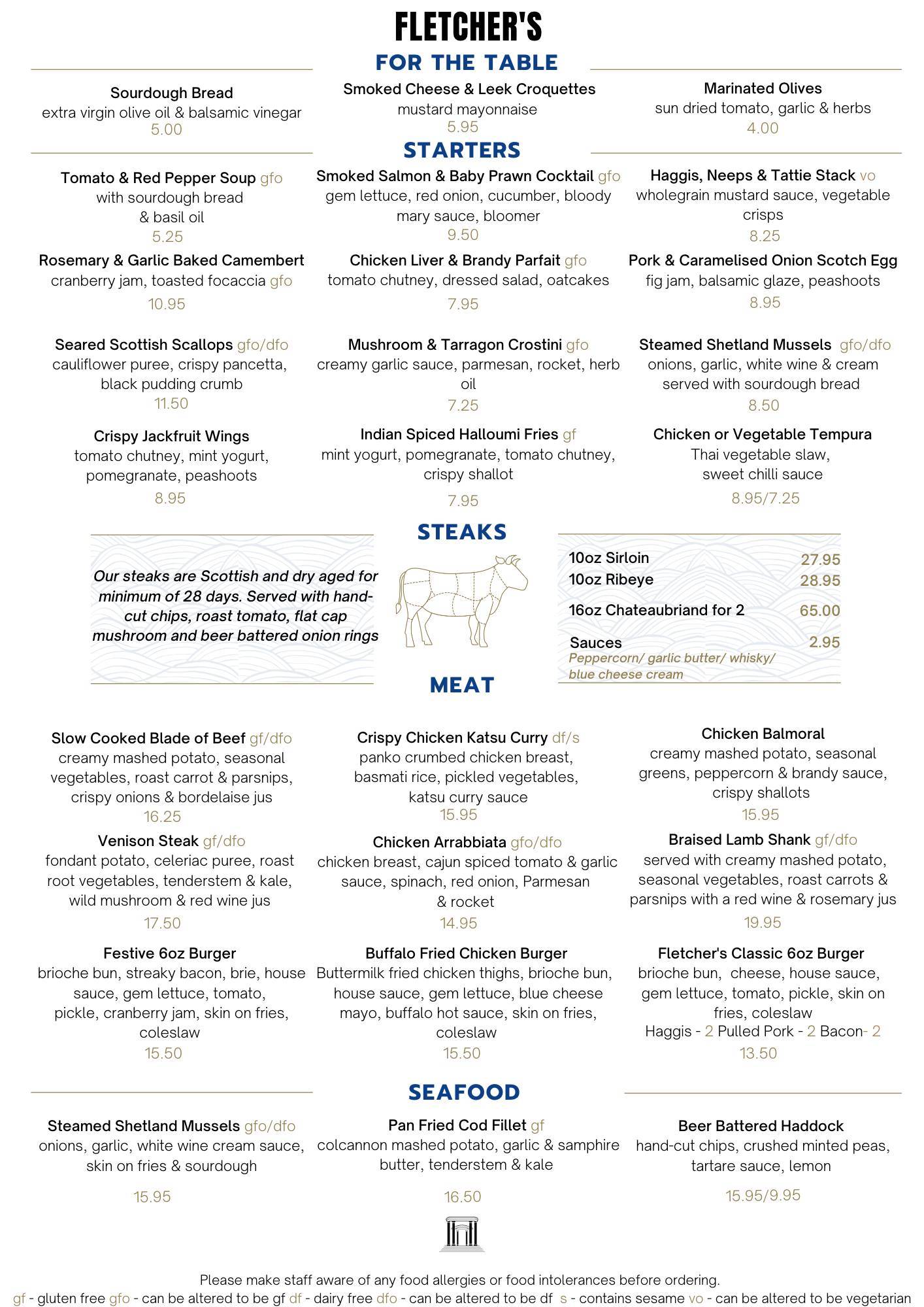 Menu at Fletcher’s - Restaurant, Bar & Rooms, Stirling