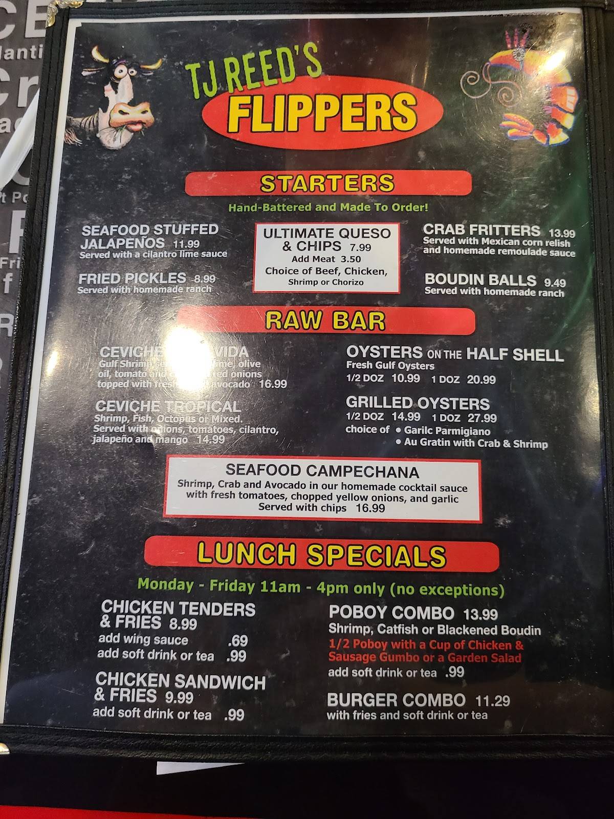 Menu at Flippers Coastal Seafood restaurant, Dickinson