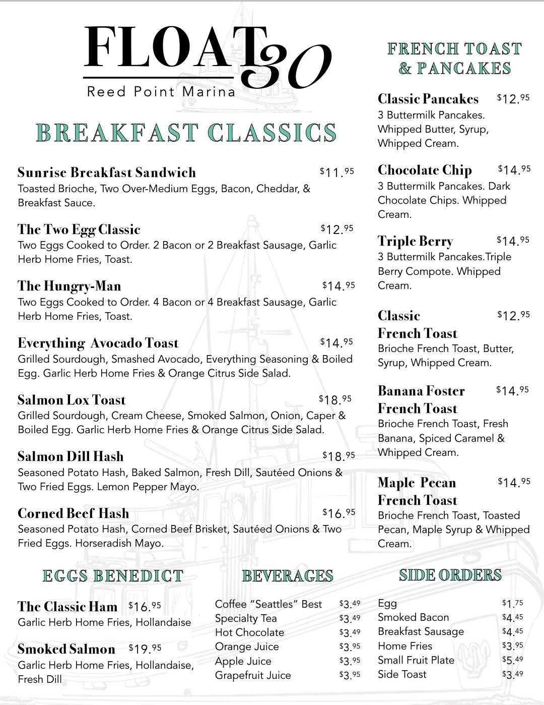 Menu at Float 30 restaurant, Port Moody