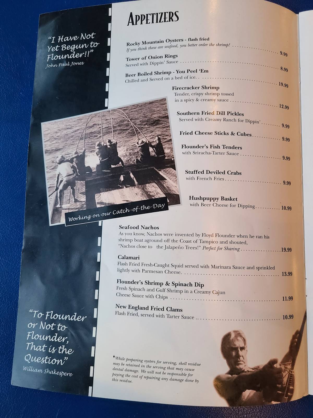 Menu at Flounder's Chowder House pub & bar, Pensacola Beach