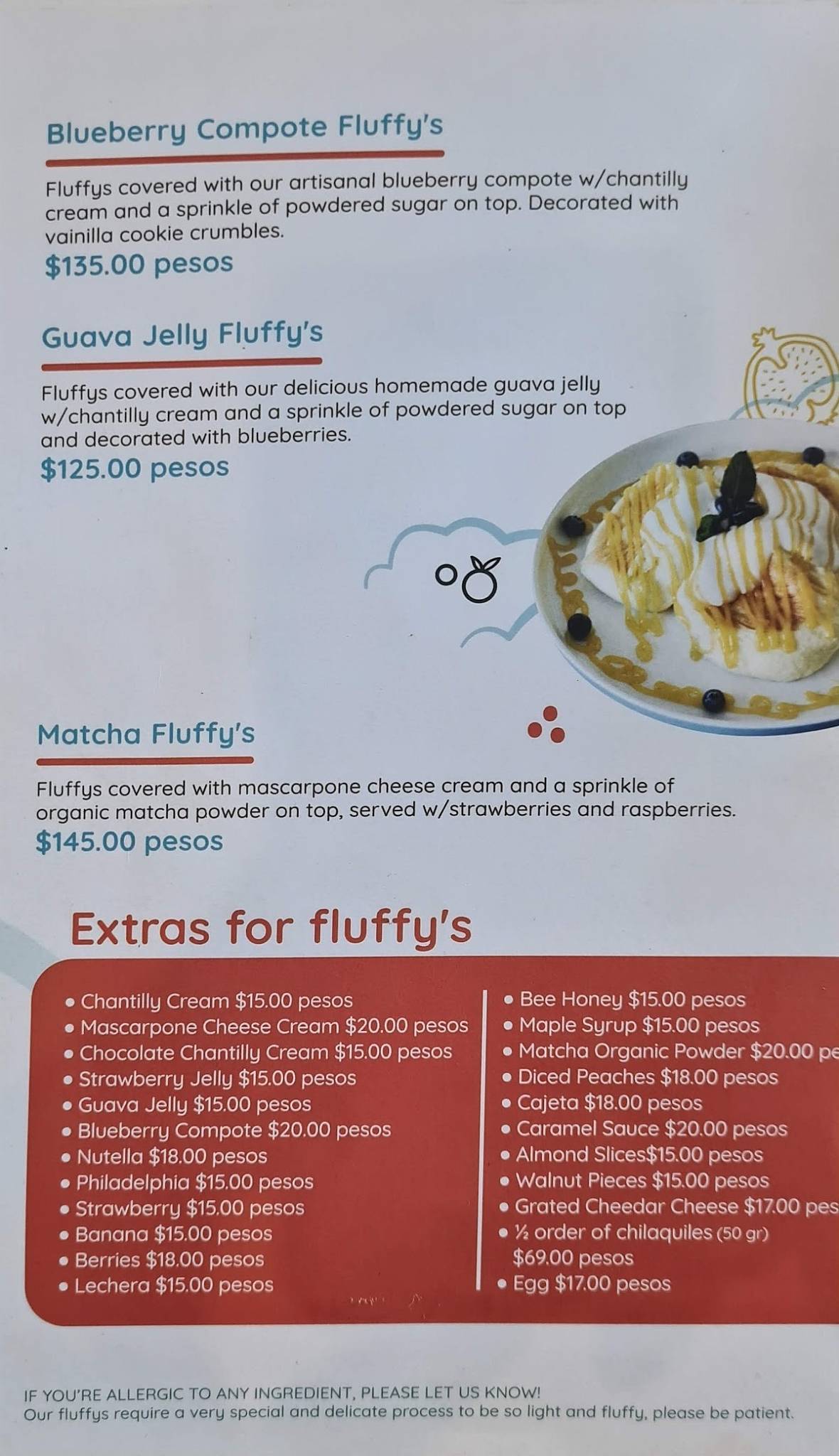 Menu at Fluffy's restaurant, Puerto Vallarta