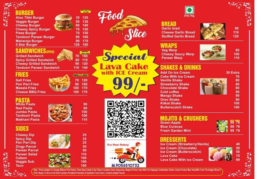 Menu at Food Slice, Kharar