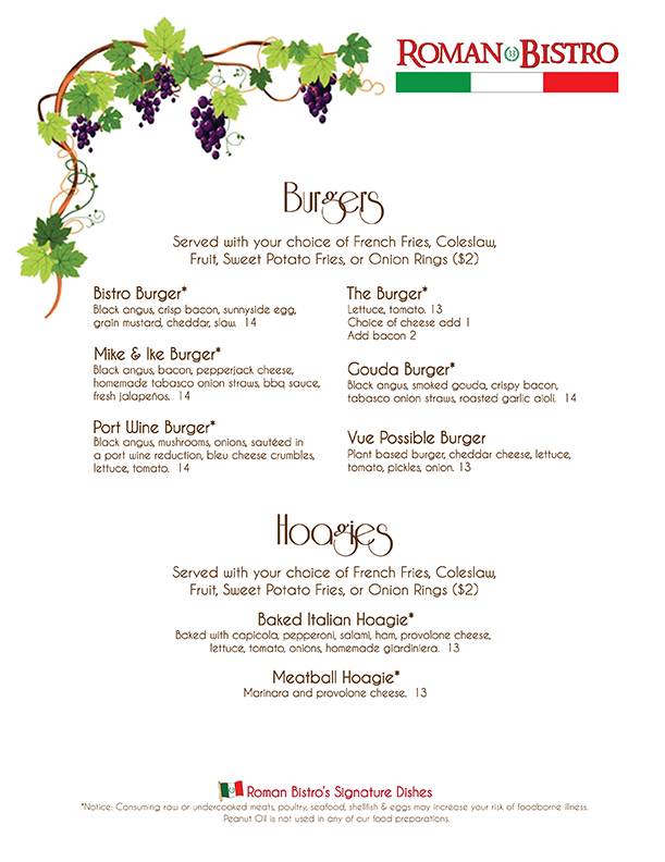 Menu at Roman Bistro pub & bar, Pittsburgh, Ardmore Blvd