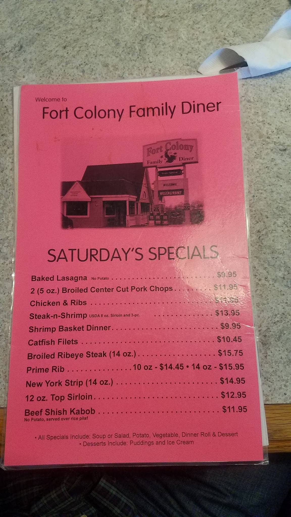 Menu at Fort Colony Restaurant, Fort Madison