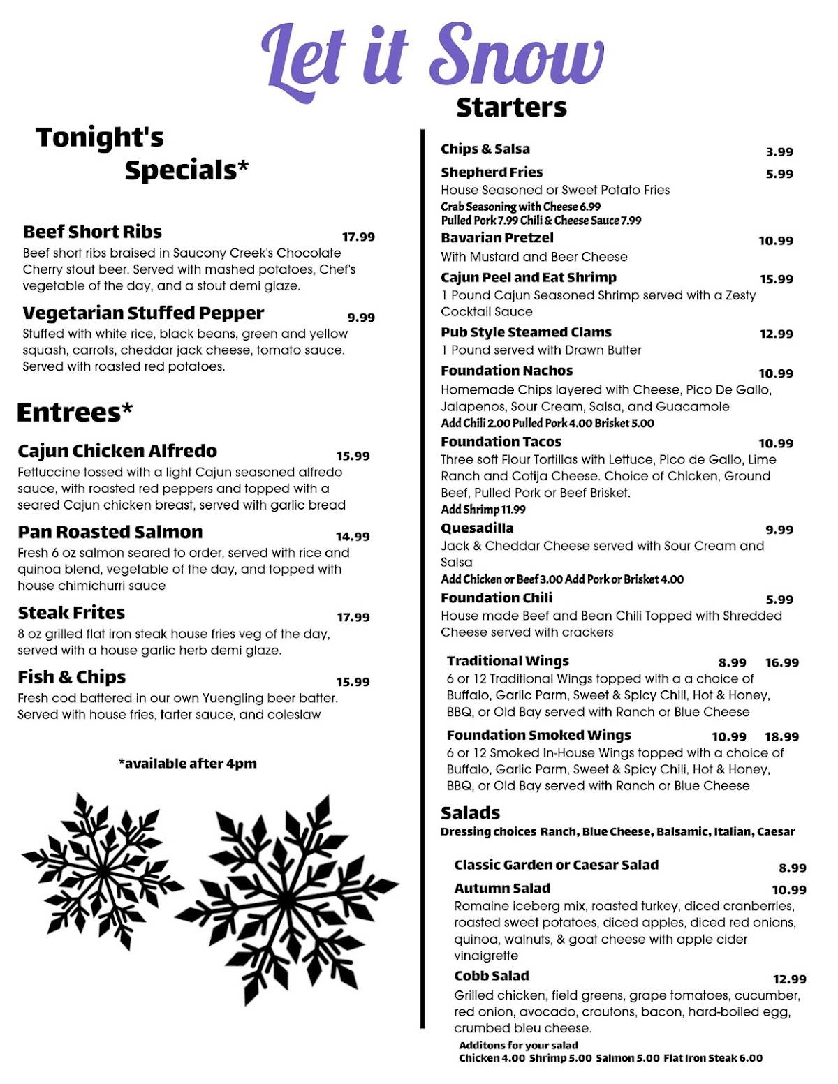 Menu at Foundation Tavern pub & bar, Wescosville