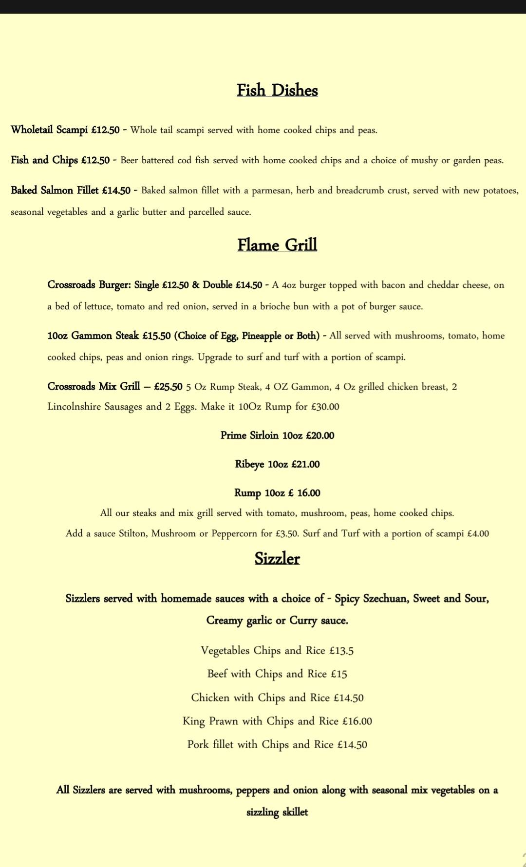 Menu at The Four Crossroads Inn pub & bar, Boston