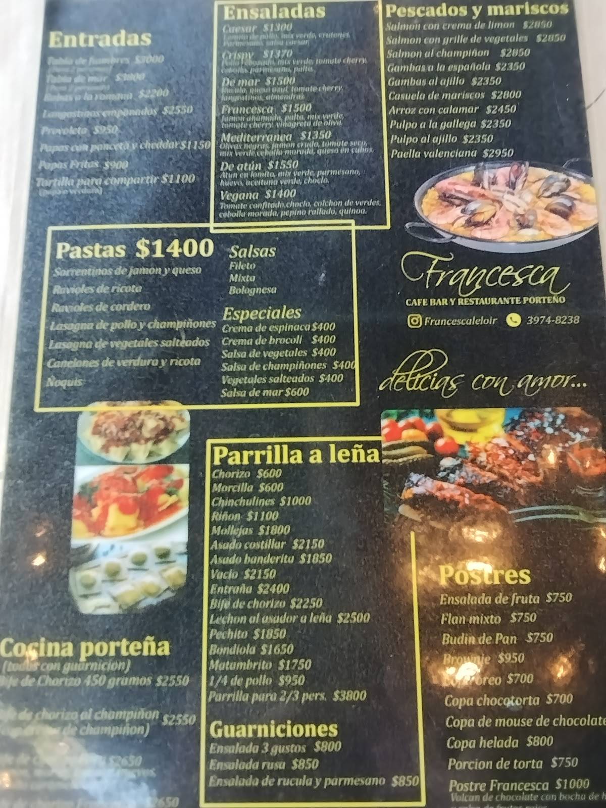 Menu at Francesca Leloir restaurant, Udaondo