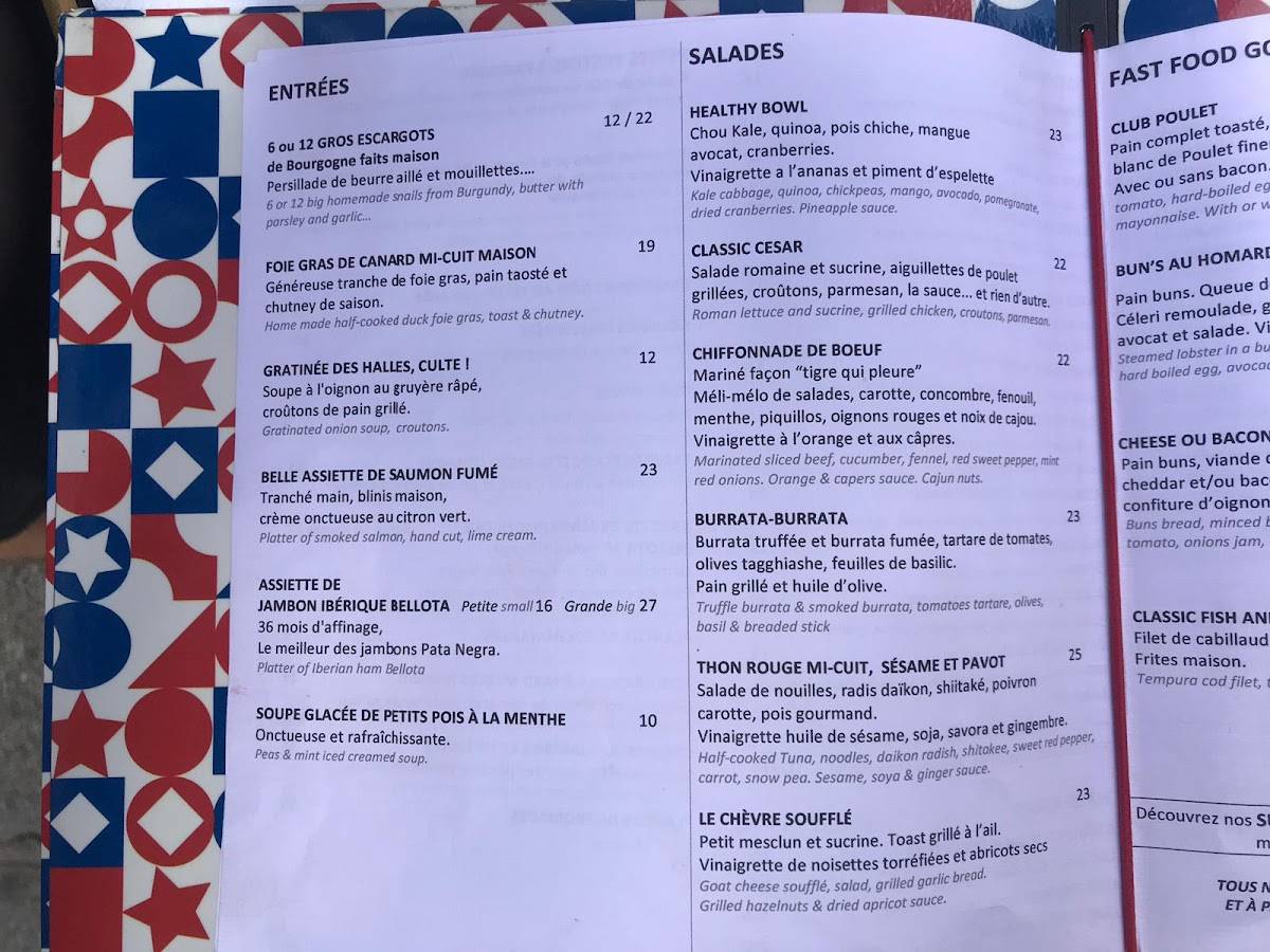Menu at François Félix restaurant, Paris