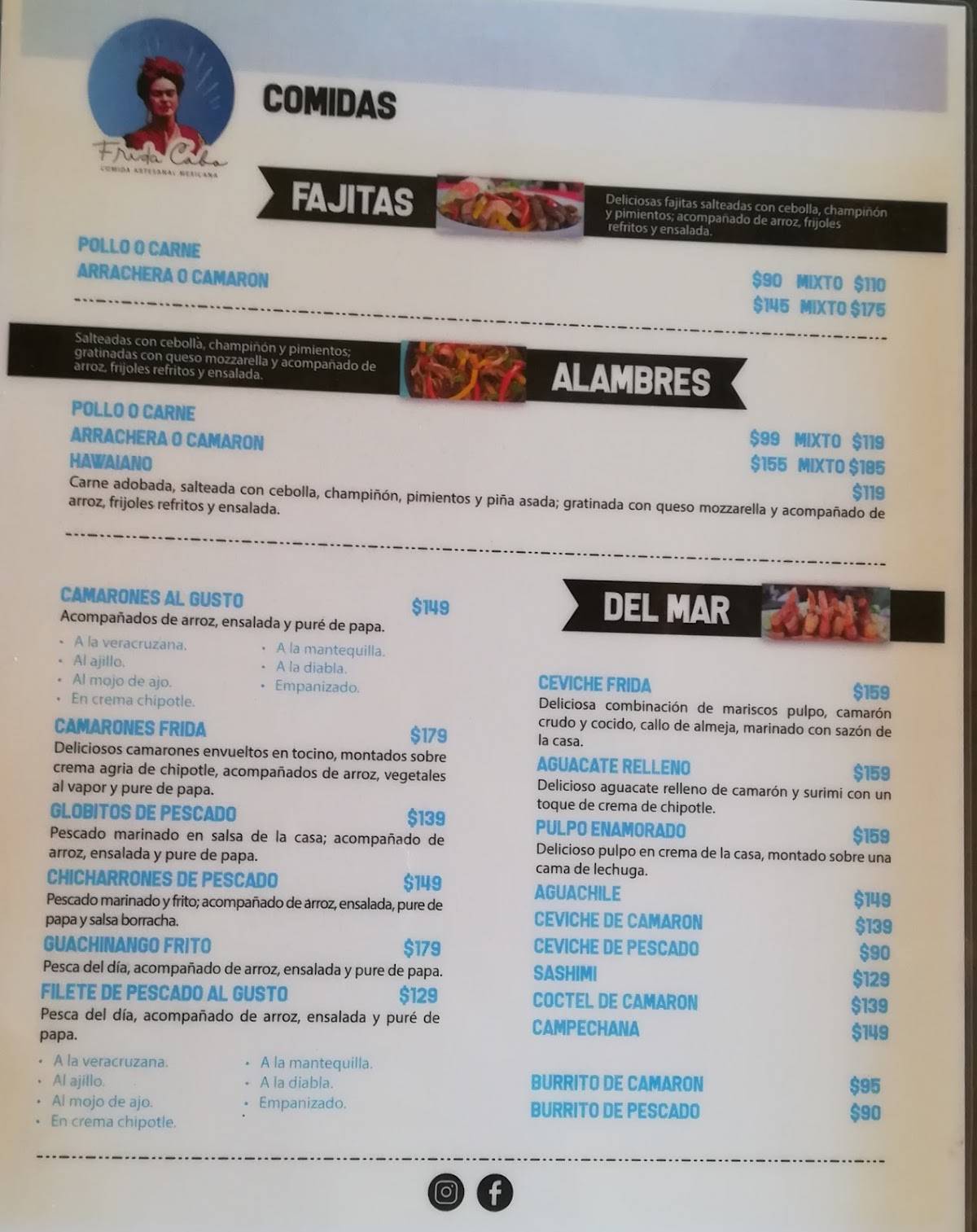 Carta de Frida Cabo Restaurante, San José del Cabo