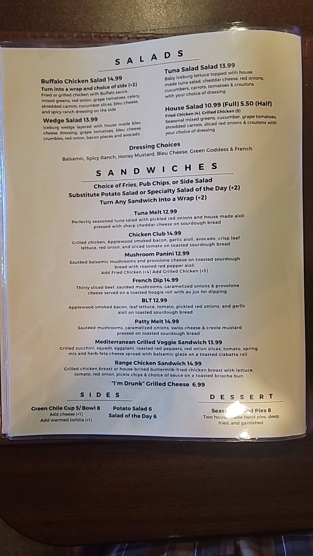 Menu at Front Range Inn pub & bar, Lakewood, Morrison Rd