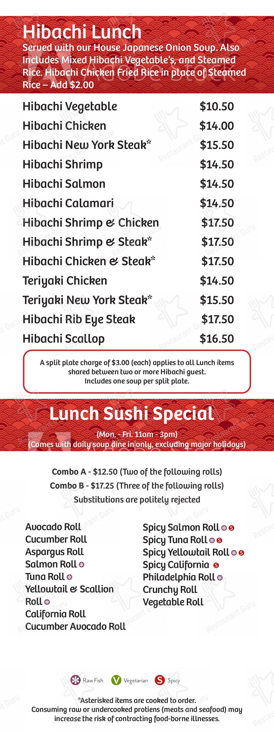 Menu at Fujiyama steakhouse, Liberty Lake