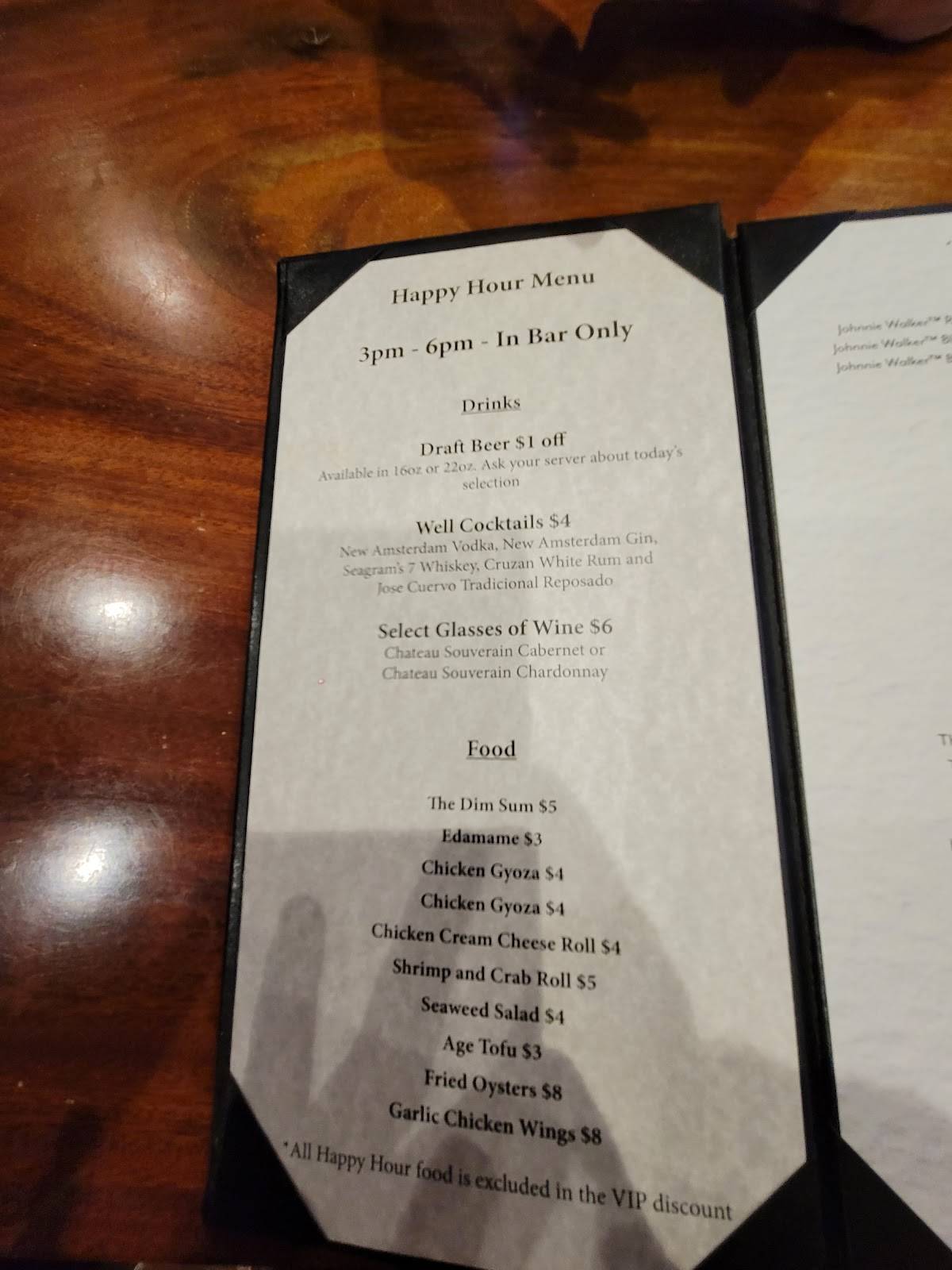 Menu at Fujiyama steakhouse, Liberty Lake