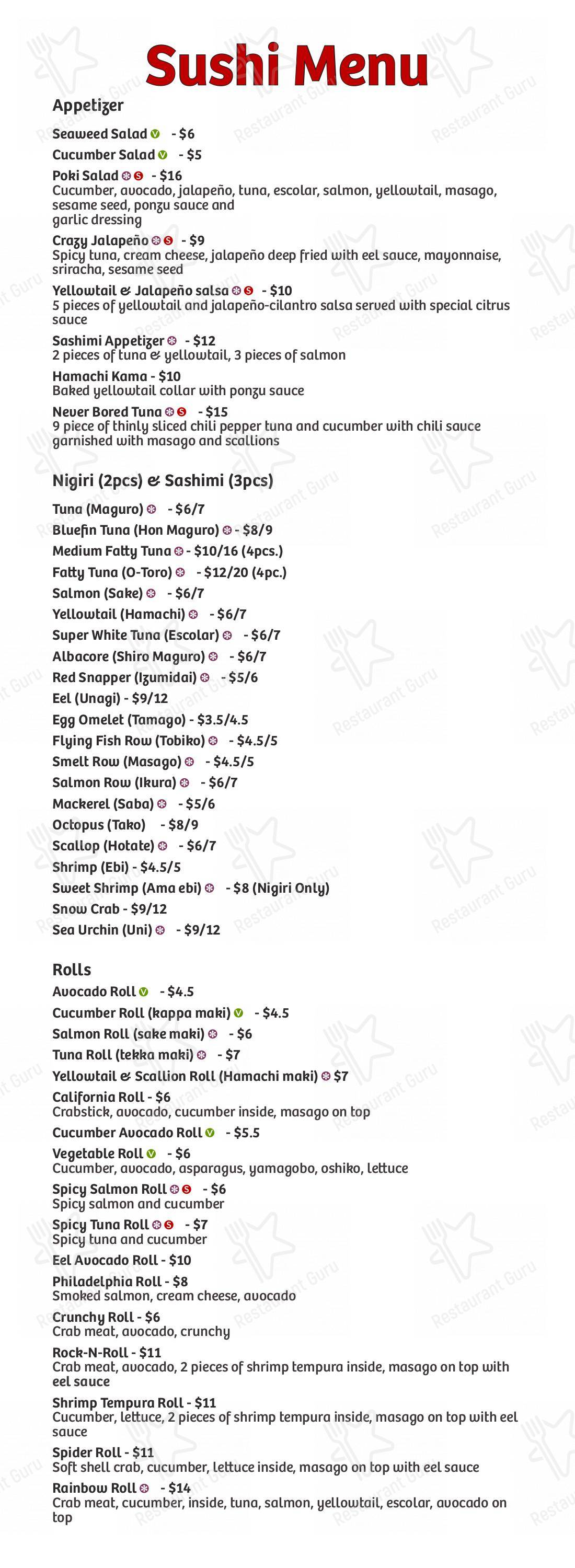Menu at Fujiyama steakhouse, Liberty Lake