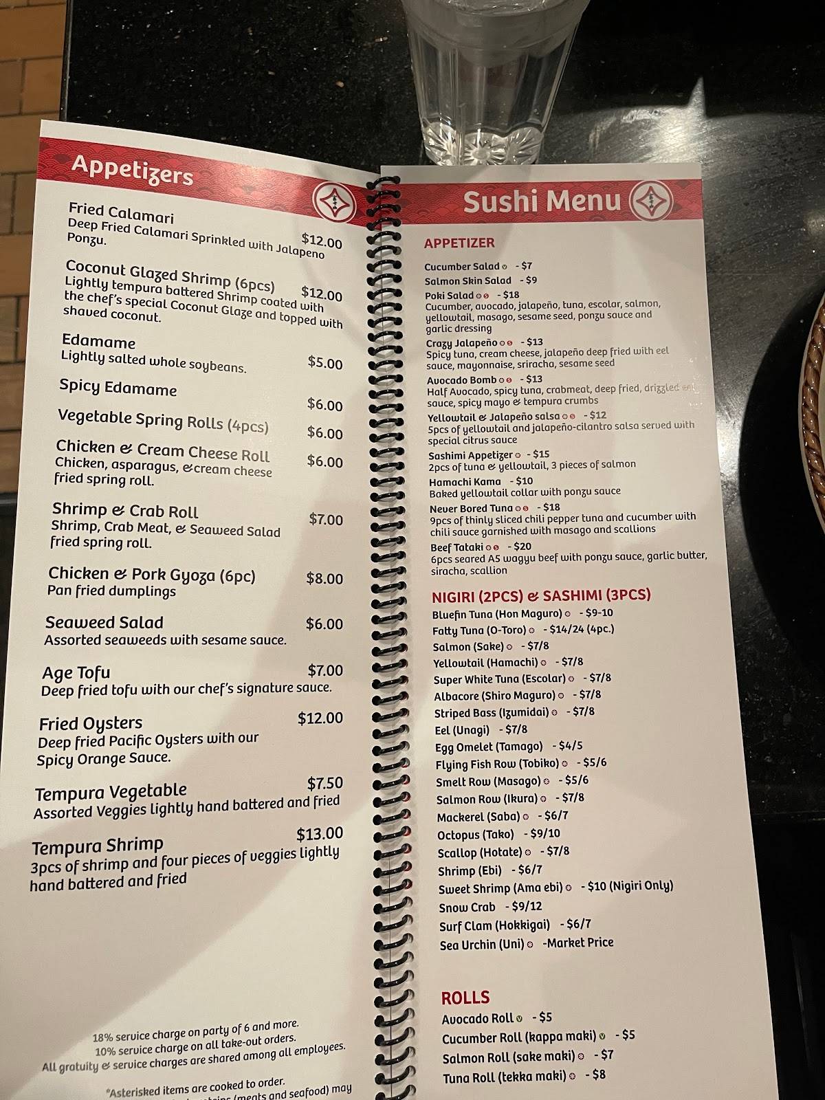 Menu at Fujiyama steakhouse, Liberty Lake