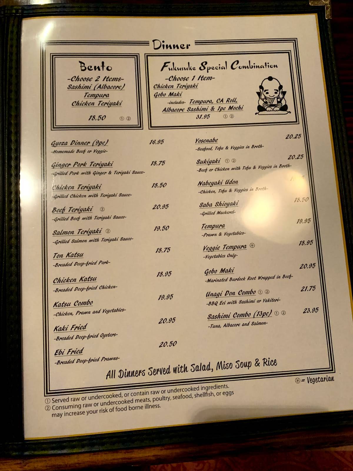 Menu at Fukusuke Restaurant, Larkspur